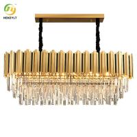 China 100Watt E14 Rectangle Led Pendant Light Crystal And Metal Gold And Clear Hanging for sale