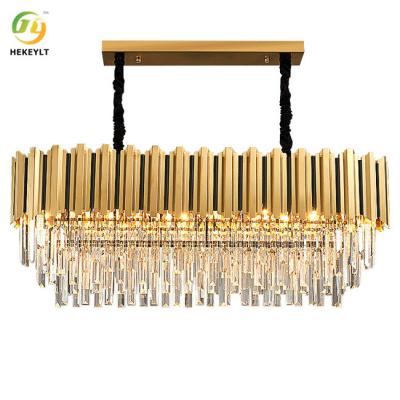 China 100Watt E14 Rectangle Led Pendant Light Crystal And Metal Gold And Clear Hanging for sale