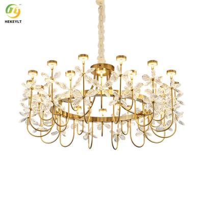China 30w-108w Round Led Pendant Light Intergrated Crystal And Metal Petal for sale