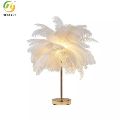 China H50cm Usb Bedside Table Lamp Dimmable Decorative G4 Gold Iron Feather for sale