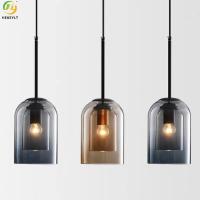 China Nordic Minimalist E27 Led Glass Pendant Light Hotel Bedside Bar Brown for sale