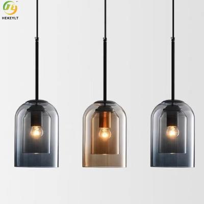 China Nordic Minimalist E27 Led Glass Pendant Light Hotel Bedside Bar Brown for sale