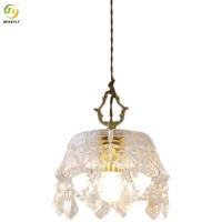 China French Brass 20cm Retro Glass Pendant Light Luxury Entrance Corridor Balcony for sale