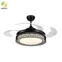 China LED Metal Acrylic Smart Black Ceiling Fan Light 72W 42 Inch Downrod for sale