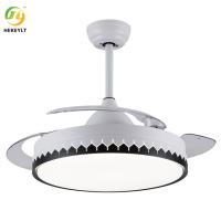China 72W 42 Inch Retractable Blades Smart Black Ceiling Fan Light LED Metal Acrylic for sale
