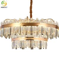 China LED Gold Round K9 Crystal Hanging Ceiling Light Modern Crystal Chandeliers for sale