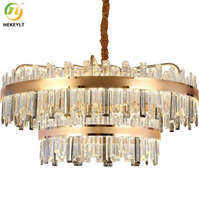 China LED Gold Round K9 Crystal Hanging Ceiling Light Modern Crystal Chandeliers for sale
