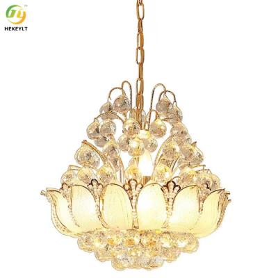China Gold K9 Round Hanging Ceiling Light Modern Crystal LED Pendant Lights for sale