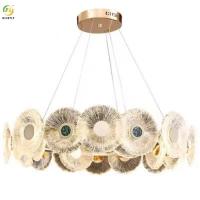 China Dimmable Gold Round K9 Crystal Hanging Light Modern Crystal Chandeliers for sale