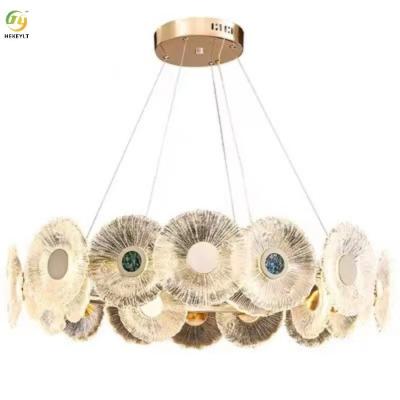 China Dimmable Gold Round K9 Crystal Hanging Light Modern Crystal Chandeliers for sale
