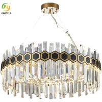 China Hanging LED Crystal Pendant Light Matt Black Clear Modern Crystal Chandeliers K9 for sale