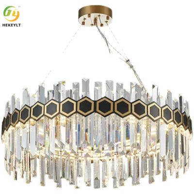 China Hanging LED Crystal Pendant Light Matt Black Clear Modern Crystal Chandeliers K9 for sale