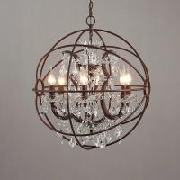 China Clear Crystal Rust Metal Orb Chandelier Industrial Vintage Decorative for sale