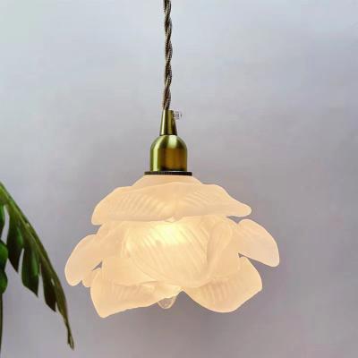 China White Modern Glass Pendant Lamp Home Indoor Flower Nordic Hanging Light for sale