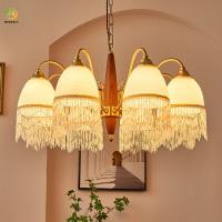 China American Retro Glass Tassel Pendant Light For Study Dining Room Living Room Bedroom for sale