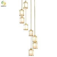 China All Copper Stair Pendant Light  Living Room Villa Duplex Building Rotating Long Light for sale