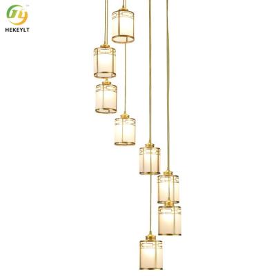 China All Copper Stair Pendant Light  Living Room Villa Duplex Building Rotating Long Light for sale