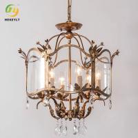China Vintage Glass Dining Room Chandelier Living Room Bedroom Study Candle Crystal Light for sale