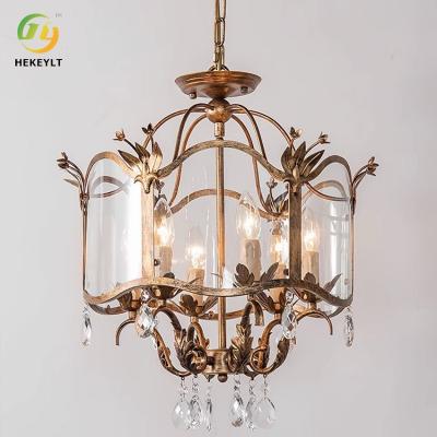 China Vintage Glass Dining Room Chandelier Living Room Bedroom Study Candle Crystal Light for sale