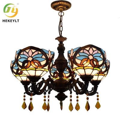 China Vintage Stained 5 Heads Glass Chandeliers Love Heart Baroque Bar Cafe Restaurant for sale