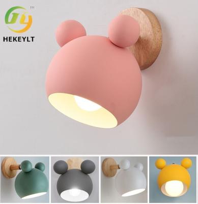 China Nordic Creative Macaron Wall Lamp Simple Mickey Log Cartoon Children'S Room Bedside Lamp for sale