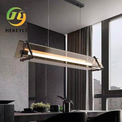 China Modern Simple Light Luxury Art LED Strip Chandelier Bar Restaurant Office Industrial Glass Pendant Light for sale