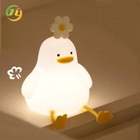 China Kawaii Timer Baby Night Light USB Rechargeable Cute Duck Lamp Silicone Dimmable Flower Duck for sale