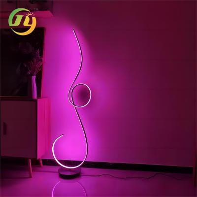 China Hotel Living Room Modern RGB Dance Floor Light Black Gold Standing LED Double Spiral Linear Floor Lamp for sale