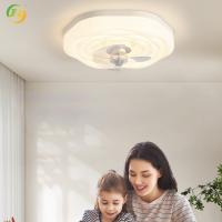 China Beige Modern Simple Restaurant Bedroom Warm PE Flower Wave Lampshade Creative LED Ceiling Fan Lamp for sale