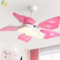 China White/Blue Bee Butterfly Shape Iron Warm Fan Lamp Children'S Room Dining Living Room Silent Fan Lamp for sale
