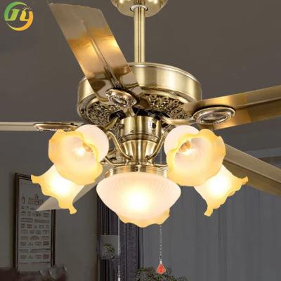 China American Retro Bronze Iron Leaf Ceiling Fan Lamp Restaurant Living Room Home Large Wind Fan Lamp for sale