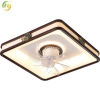 China Silent Wood Color Full Spectrum Integrated Fan Chandelier 360 Degree Shaking Head for sale