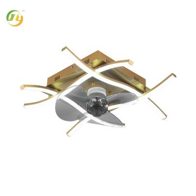 China Modern Simple Home Intelligent Timing Control High Wind Power Square White Gold Ceiling Fan Light for sale