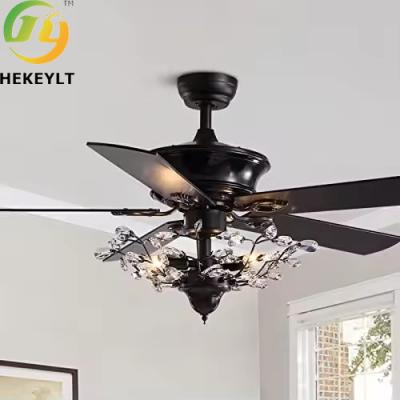China Modern Luxury Crystal Chandelier Silent Intelligent Remote Control Ceiling Fan 52'' Metal and Glass for sale
