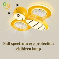 China SENKAI Modern Cartoon Yellow Bee Ceiling Light LED Remote Control Ceiling Fan For Kids for sale