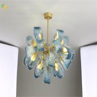 China Blue Finish LED Lightsource end Art Shiny Light Luxury Modern Design Glass Pendant Light for sale