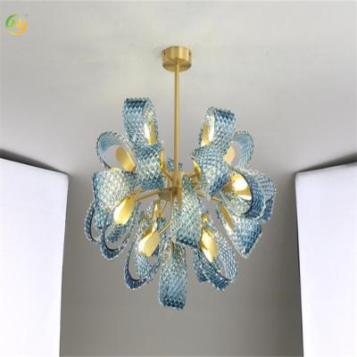 China Blue Finish LED Lightsource end Art Shiny Light Luxury Modern Design Glass Pendant Light for sale