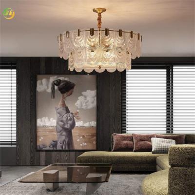 China Modern Indoor Glass Chandeliers Pendant Lights With Golden Finish LED Lighting for sale