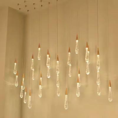 China Staircase Living Room Hall Interior Decor Crystal Water Drop Light Chandelier for sale