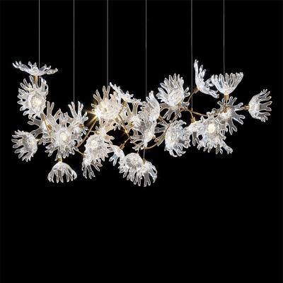China Customized Handcrafted Delicate Transparent Glass Pendant Lights with Flower-like Designs For Villa Hotel Saloon Lobby for sale