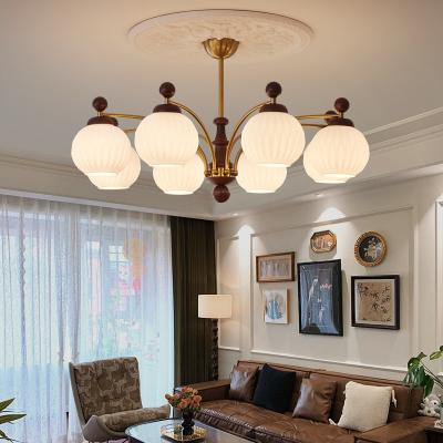 China Minimalist Creative Wood Office Chandelier Cafe Restaurant E27 Pendant Lamp Glass Lampshade for sale