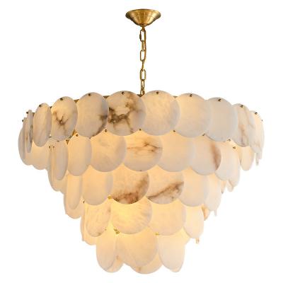 China Luxury Natural Marble Stone LED Hinging Lamp Living Room Alabaster Chandelier Pendant Light for sale