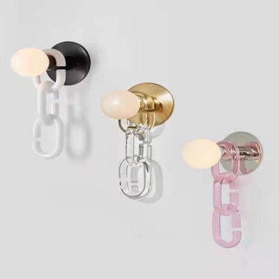 China Metal Glass Nordic Simple Glass Ball Bedroom Bed Wall Lamp Personality Creative Living Room Chain Wall Lamp With Modern Style for sale
