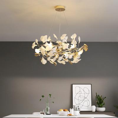 China Luxury Living Room Dining Room Chandelier with E14 Bulb and Ceramic Ginkgo Leaf Design for sale