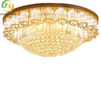 China Luxury Round Hanging Chandelier Gold LED Crystal K9 Ceiling Lamp for Hotel & Living Room for sale