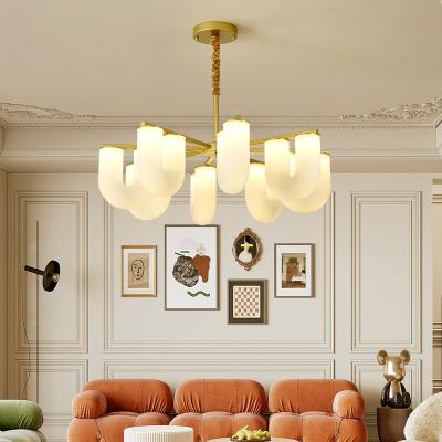 China JYLINGHTING Modern Luxury LED Lamp Creative U-Shaped Glass Chandelier Remote Control Adjustable Height For Indoor Ceiling Room Modern Pendant Light for sale
