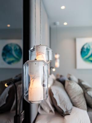 China JYLINGHTING Modern Minimalist Glass Pendant Lights Oval Alabaster Texture for Cafe Clothing Store Bedroom Available Middle Modern Pendant Light for sale
