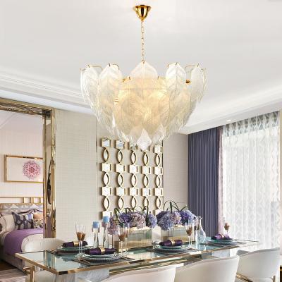 China JYLIGHTING Modern Elegant Art Design Gold Lustre Aluminum Chrome Chandelier Rectangular Home Lighting Copper Leaf Shade Oval Glass Modern Pendant Light for sale