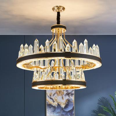 China JYLINGTING Luxury Crystal Chandelier European Wedding New Design Black LED Circle Lighting Square Oval Middle Wedding Decoration Modern Pendant Light for sale