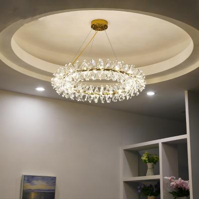 China JYLIGHTING Luxury Crystal Chandeliers Adjustable Height Single Double Ring-for Hotel Lobby Villa Home Decor Modern Pendant Light for sale